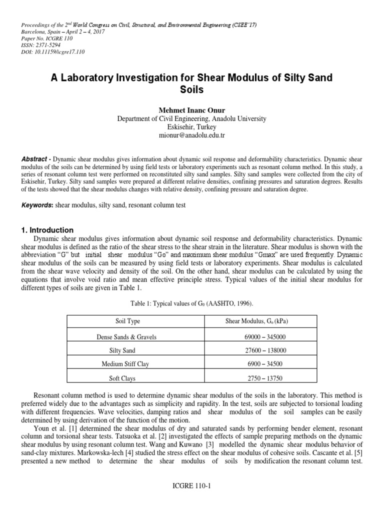 Shear Modulus of Silty Sand Soils Study | PDF | Young's Modulus | Shear ...