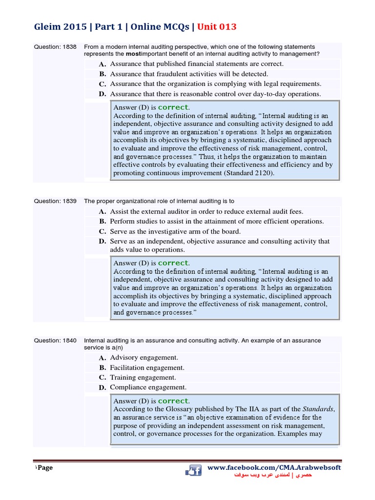 Gleim 2015 Part 1 1989 MCQs Unit 013 | PDF | Internal Audit | Audit