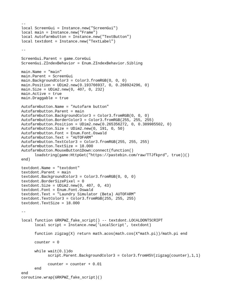 Laundry Simulator Autofarm GUI Script | PDF Laundry Simulator Autofarm GUI Script | PDF