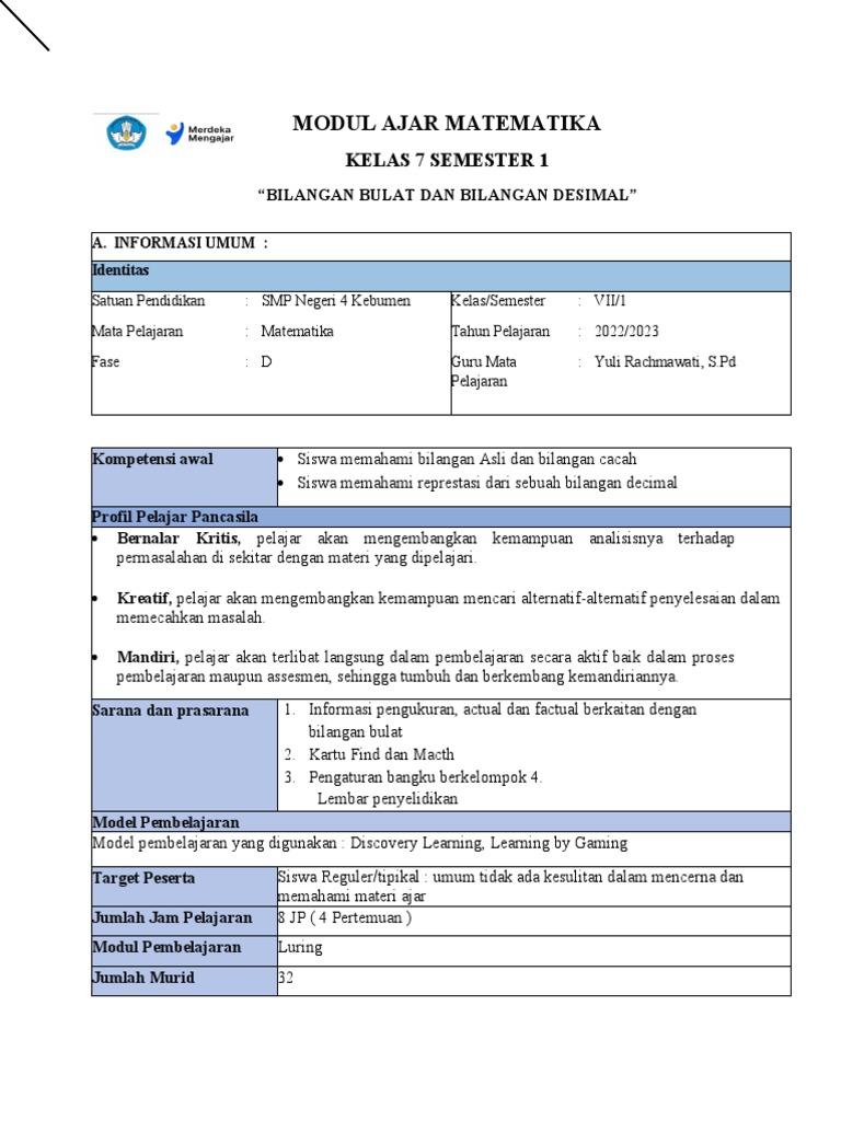 Modul Ajar Matematika | PDF
