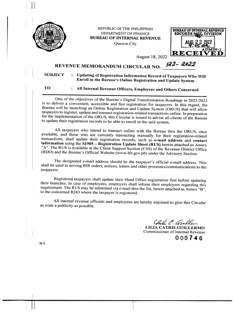 RMC No. 122-2022 | PDF