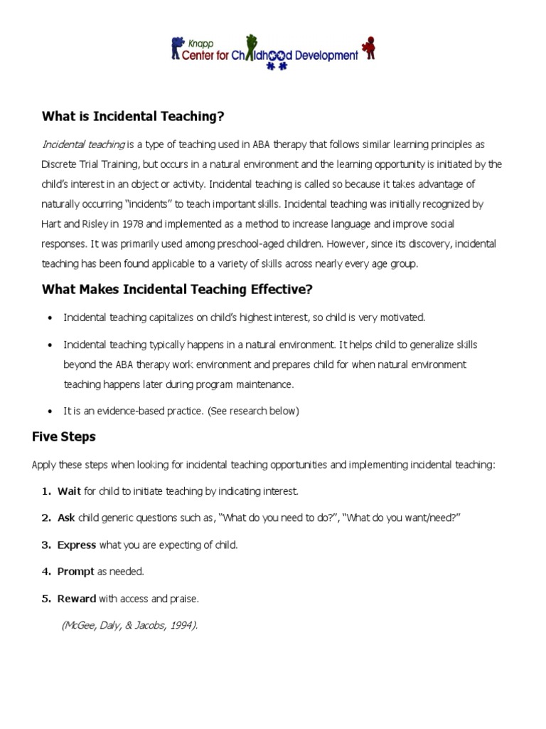 Incidental Teaching | PDF | Autism Spectrum | Autism