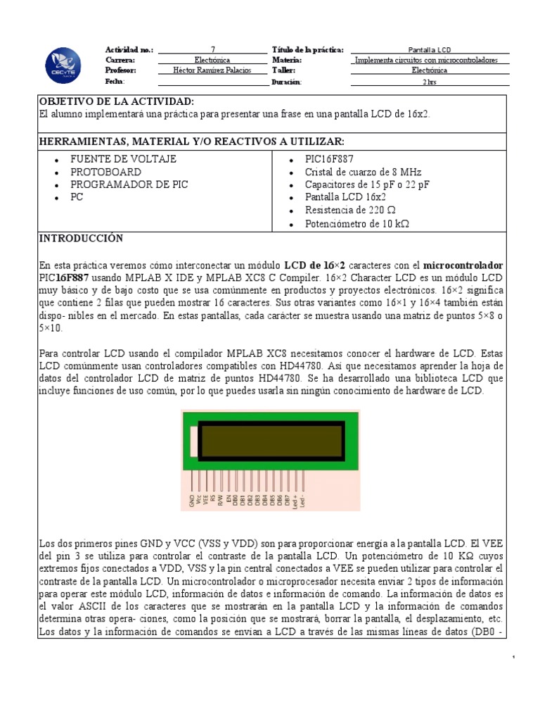Pract 7 Micros 2022 Pantalla LCD 1 | PDF | Pantalla de cristal líquido | Microcontrolador