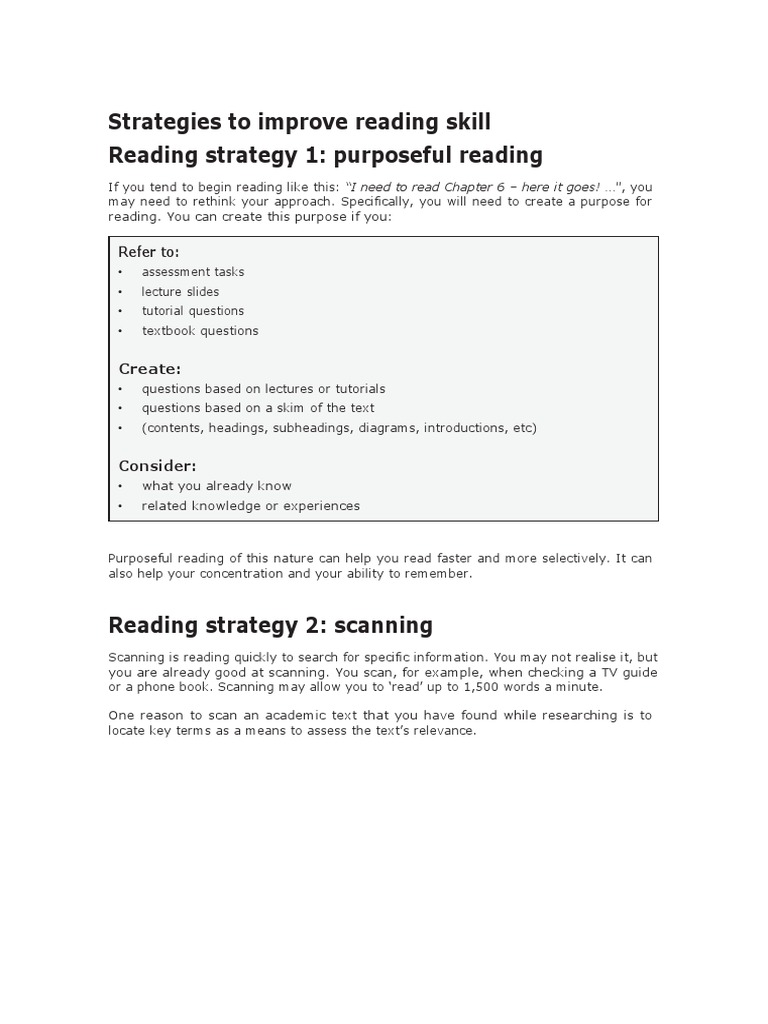 Strategies To Improve Reading Skill | PDF | Speed Reading | Vocabulary