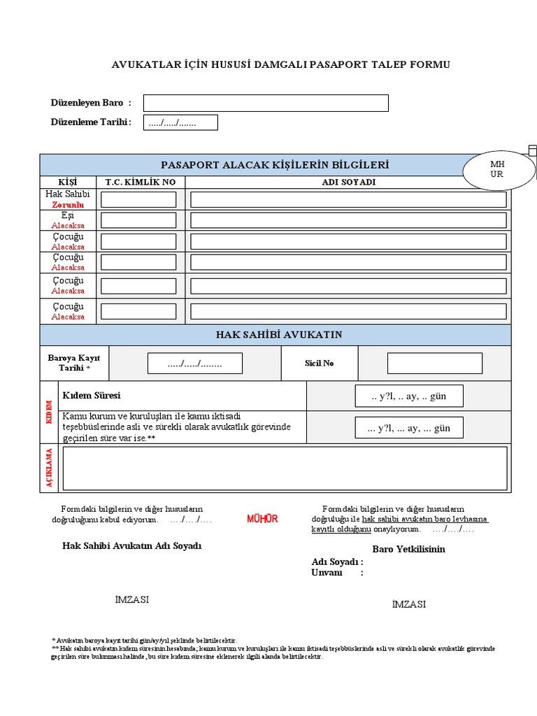 Avukatlar Icin Hususi Pasaport Talep Formu | PDF