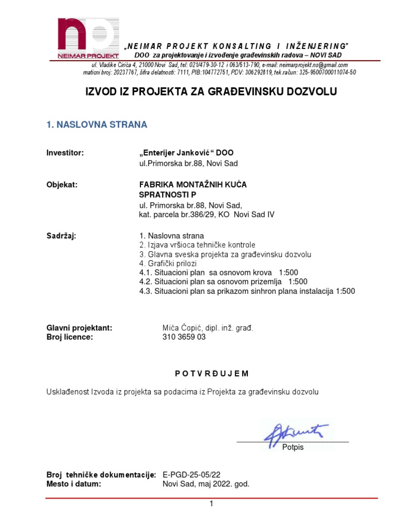 IZVOD IZ PROJEKTA - Fabrika Montaznih Kuca - Ispravljen-Potpisan ...