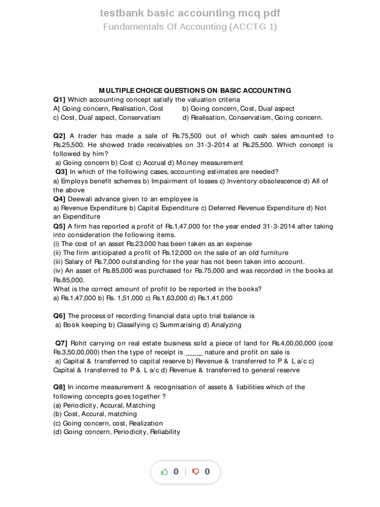 Testbank Basic Accounting MCQ PDF - Compress | PDF | Debits And Credits ...