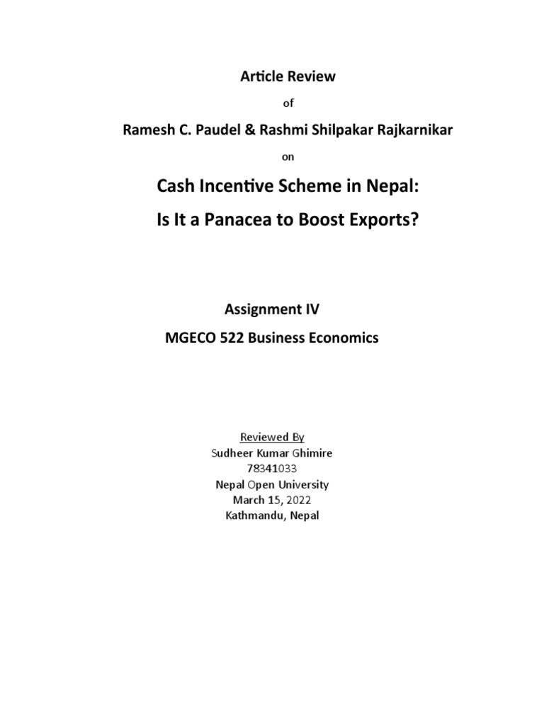 Artical Review - Assignment IV - Eco - Cash Incentive Scheme | PDF ...