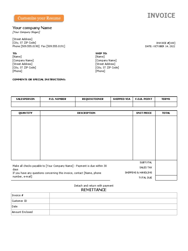 Simple Template Invoice With Remittance Slip | PDF