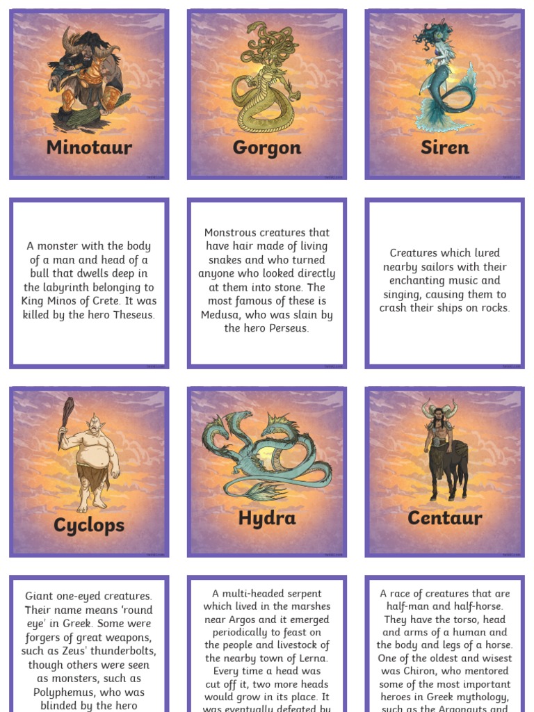 T2 H 6010 Ancient Greek Mythological Creatures Matching Cards Ver 3