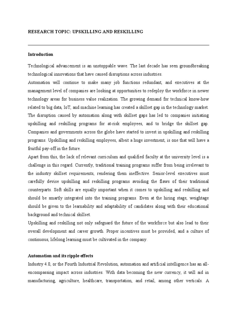 Upskilling and Reskilling | PDF | Automation | Employment