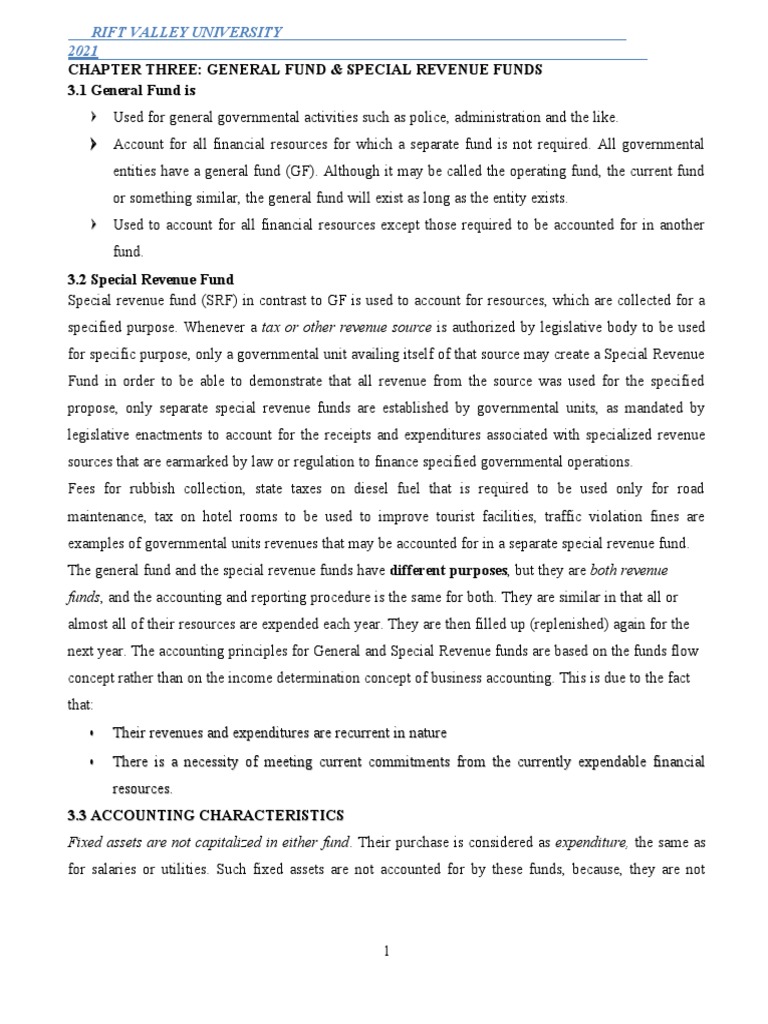 Chapter Three: General Fund & Special Revenue Funds 3.1 General Fund Is ...