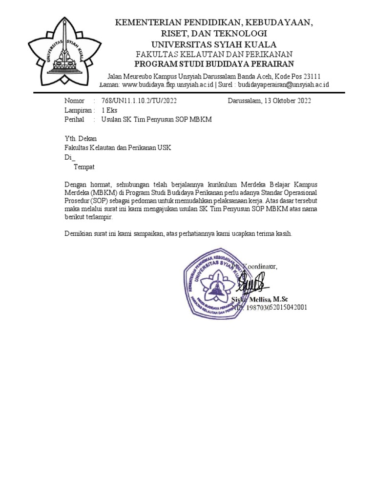 Usul SK Tim Penyusun Sop MBKM | PDF