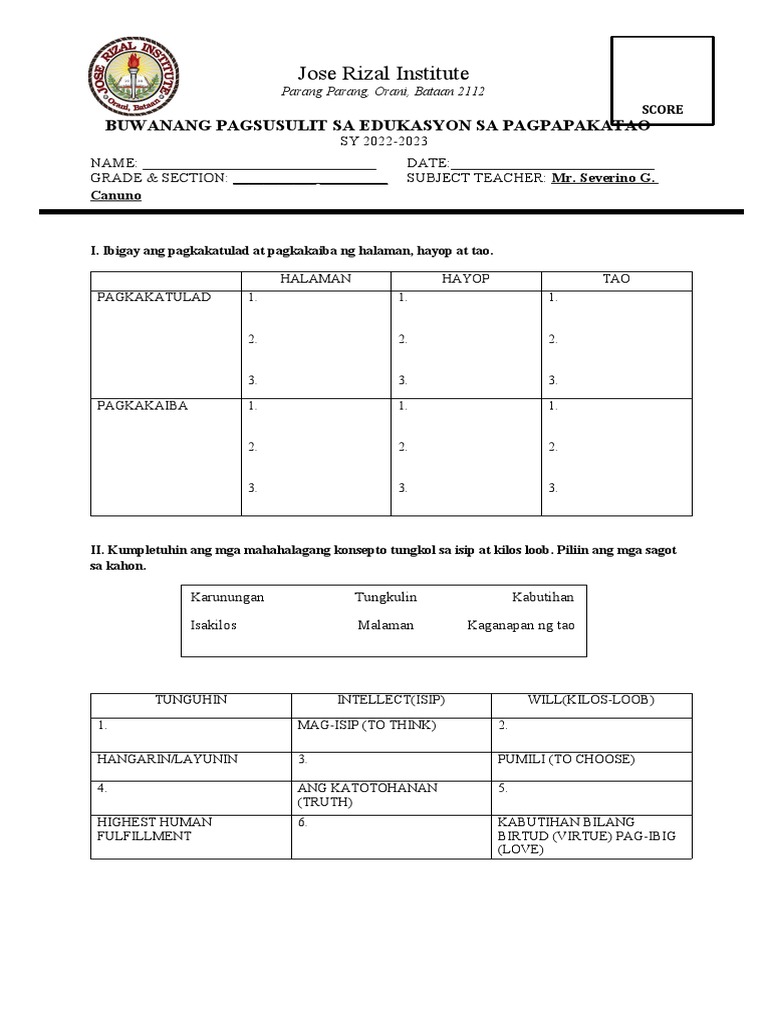 Esp 10 Exam EDITED | PDF