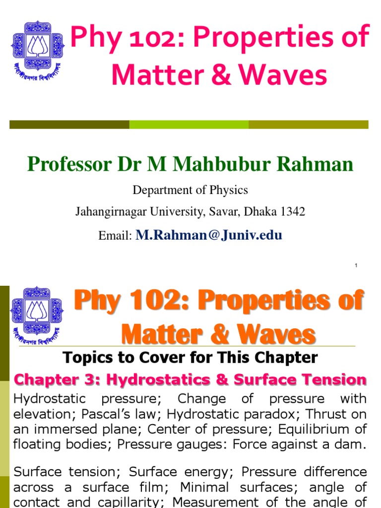 Phy 102 Properties of Matter & Waves | PDF | Buoyancy | Pressure