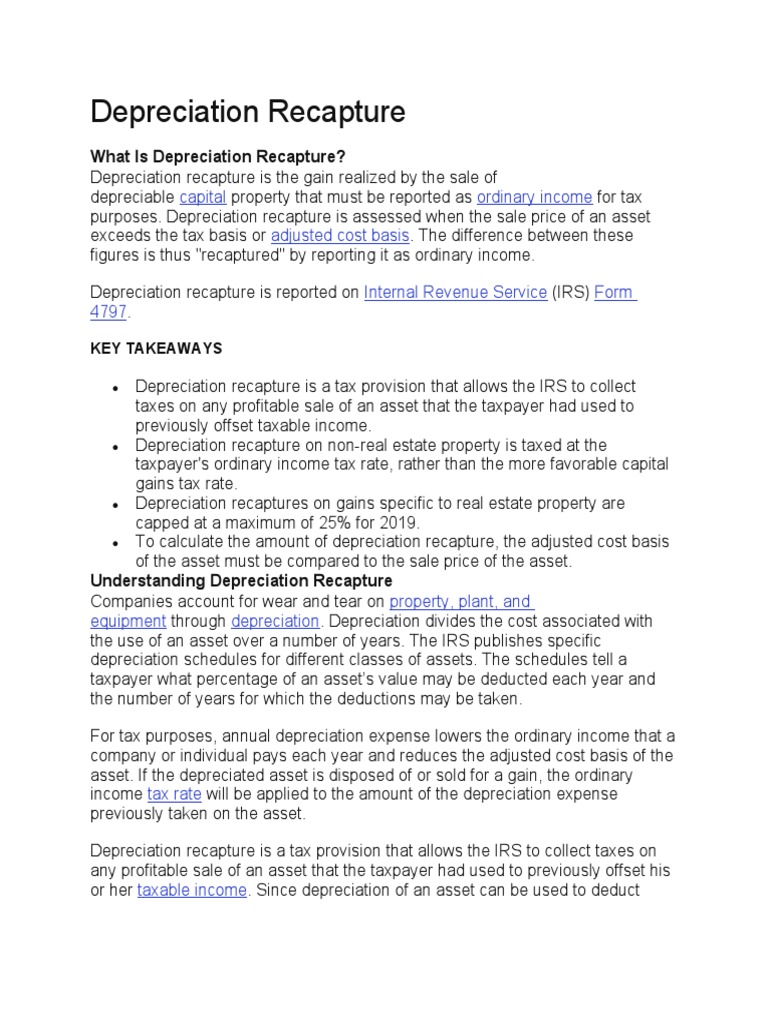 Depreciation Recapture | PDF | Depreciation | Cost Basis