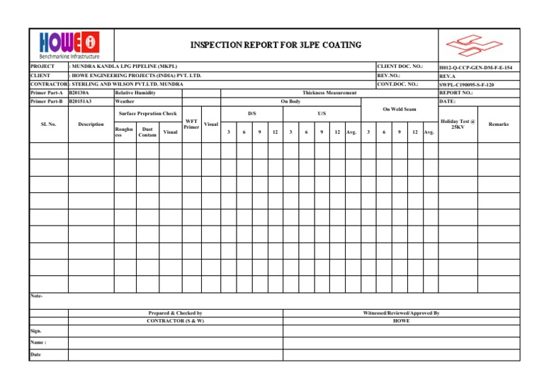 Inspection Report For 3lpe Coating | PDF