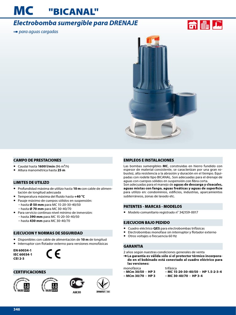 Pedrollo MC 30-50 | PDF | Electromagnetismo | Energia electrica
