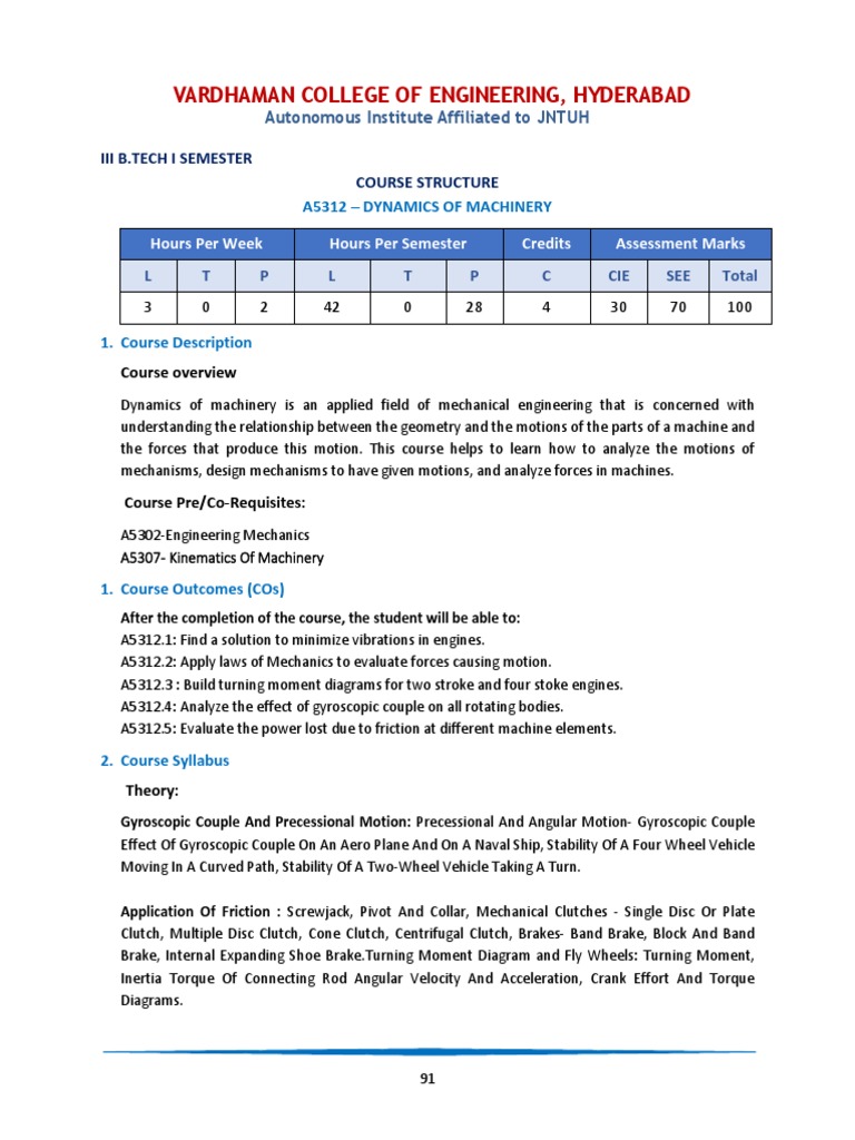 Vardhaman College of Engineering, Hyderabad: Iii B.Tech I Semester Course Structure | PDF ...