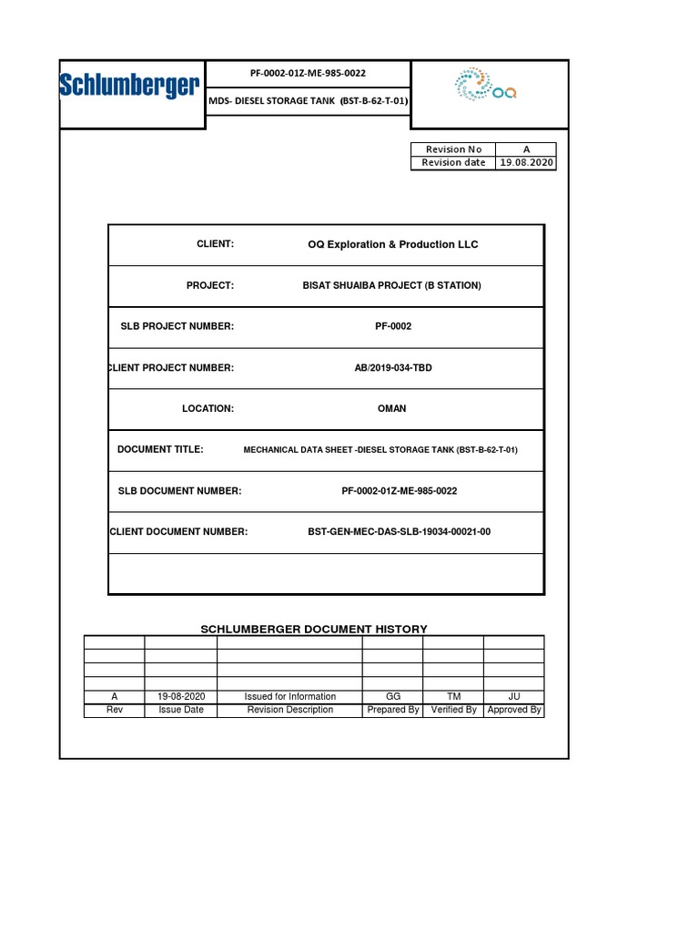 Diesel Storage Tank Mechanical Data Sheet | PDF | Nondestructive ...