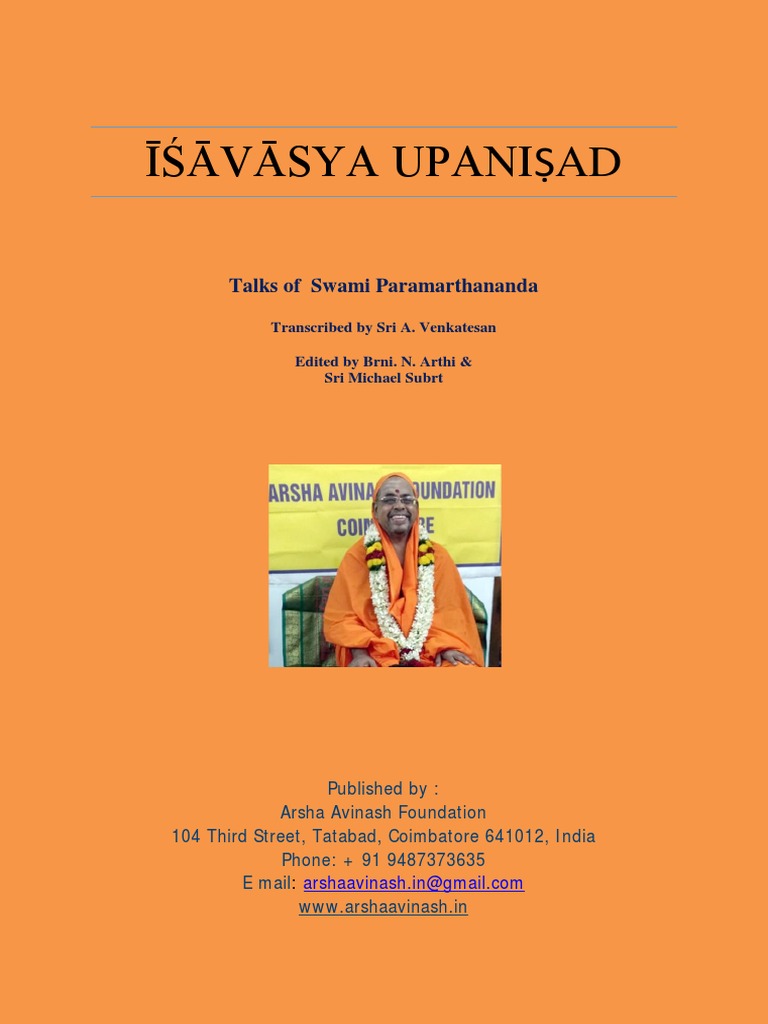 Īśāvāsya Upani Ad: Talks of Swami Paramarthananda | PDF | Upanishads ...