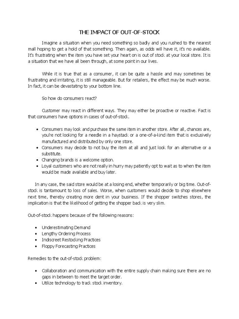 The Impact of Out-of-Stock | PDF | Retail | Inventory