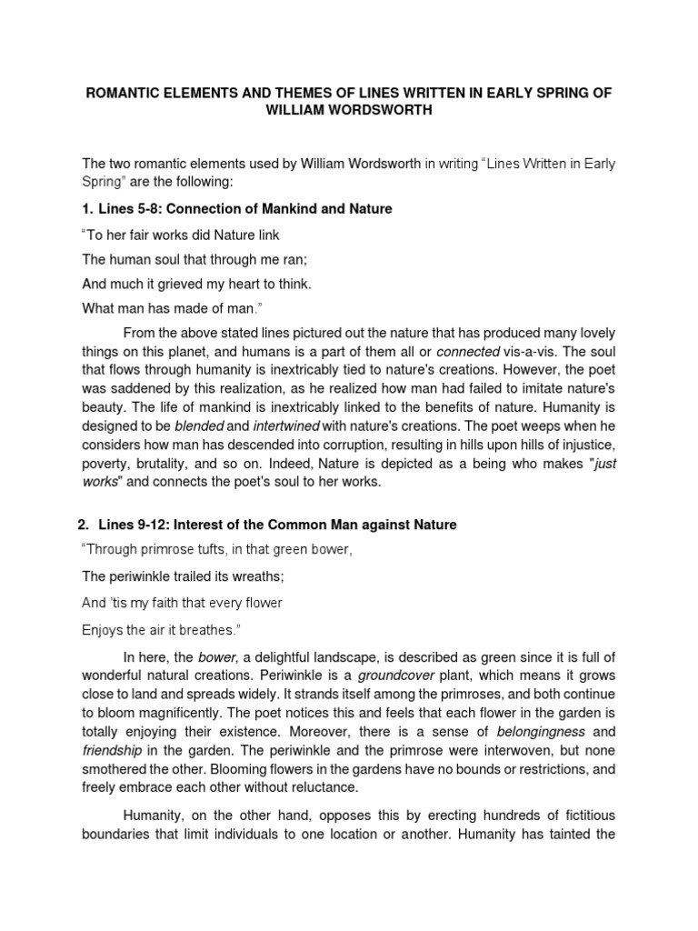 Romantic Elements and Themes of Lines Written in Early Spring of ...
