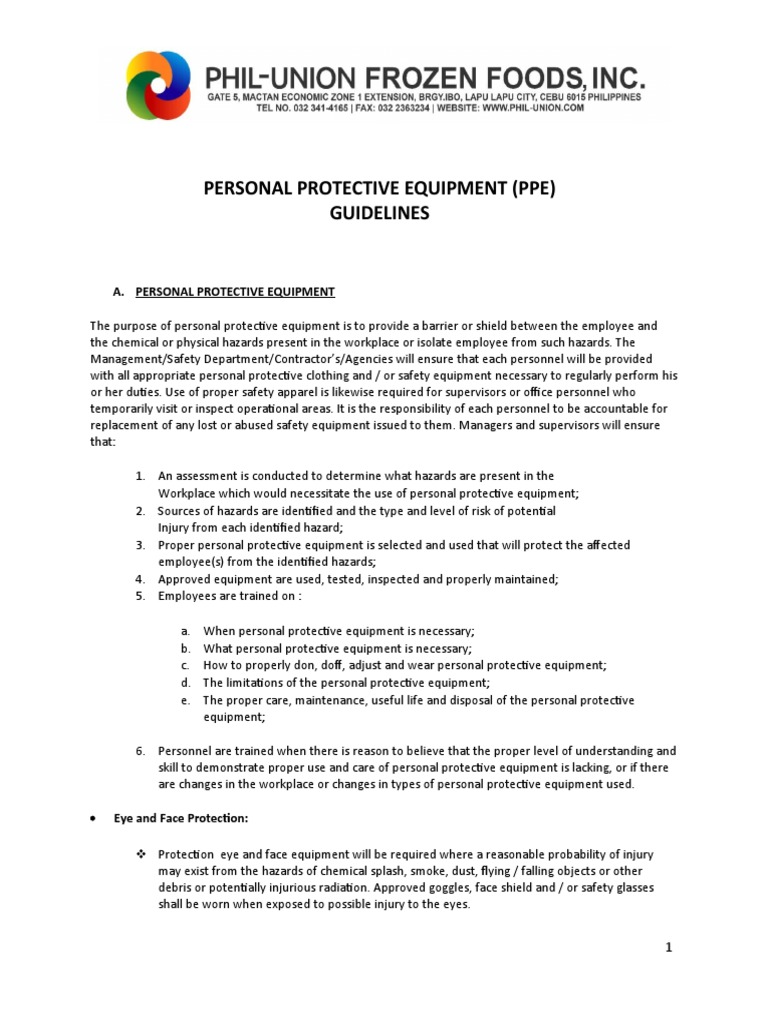 PPE Guidelines for Phil-Union Employees | PDF | Personal Protective ...