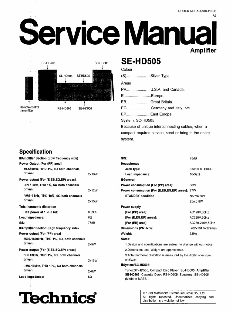 Technics SE-HD505 Amplifier Service Manual | PDF