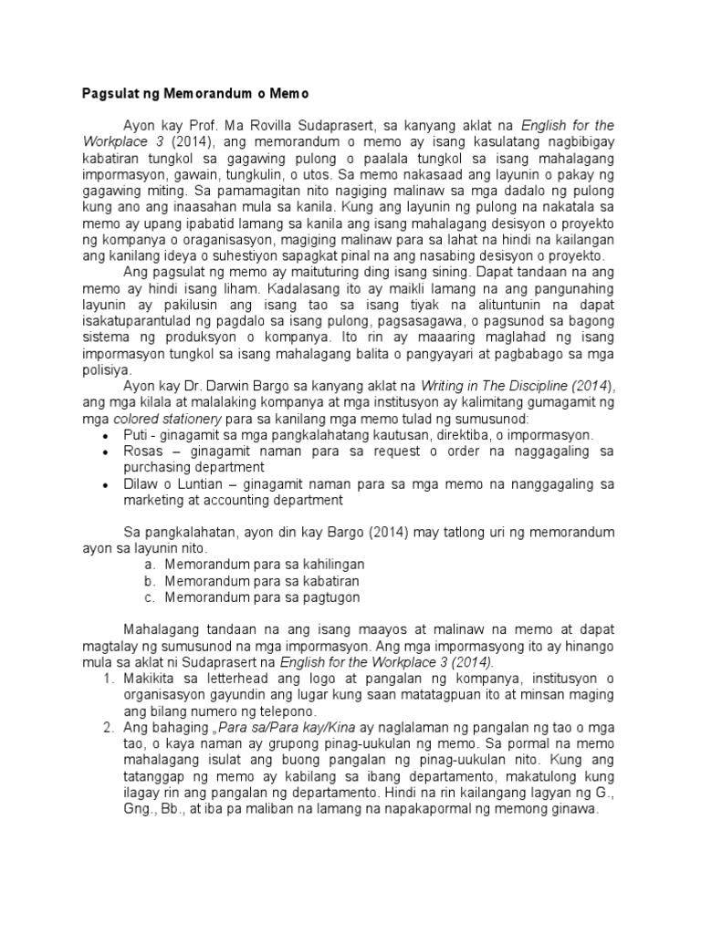 Pagsulat NG Memorandum o Memo | PDF