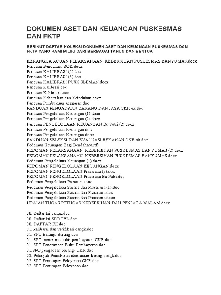 Daftar Dokumen Aset Dan Keuangan FKTP | PDF Daftar Dokumen Aset Dan Keuangan FKTP | PDF