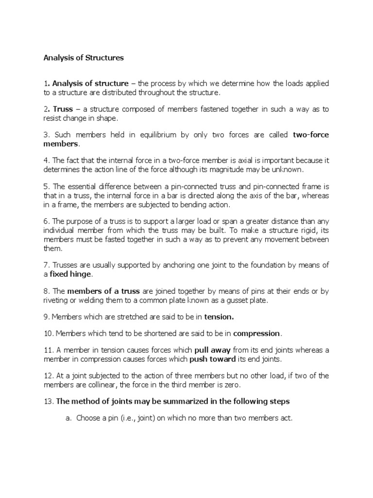 Structural Analysis Methods in 40 Characters | PDF | Truss | Force