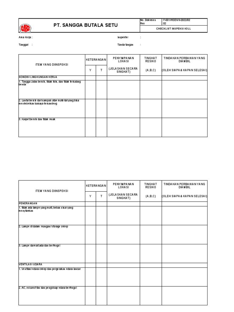 F-001 Inspeksi K3LL | PDF