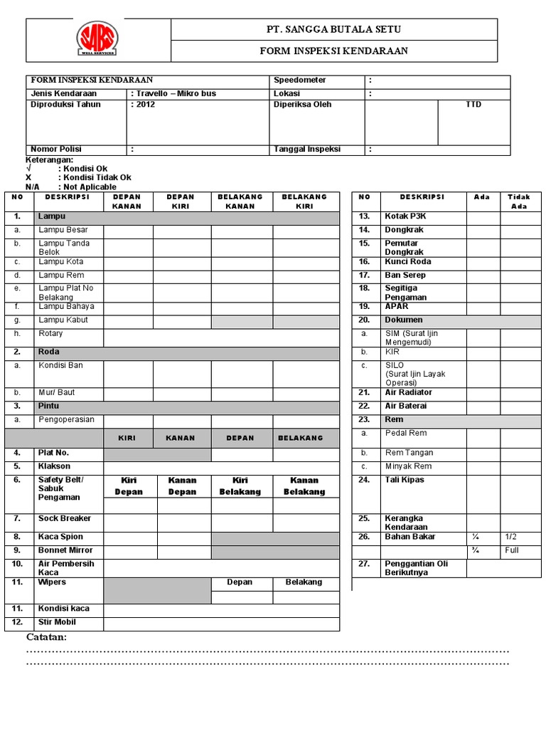 Form Inspeksi Kendaraan Travello | PDF