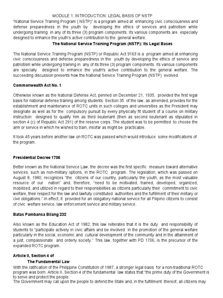 Module 1 - Introduction - Legal Basis of NSTP-2 | PDF | Self Esteem | Self Concept