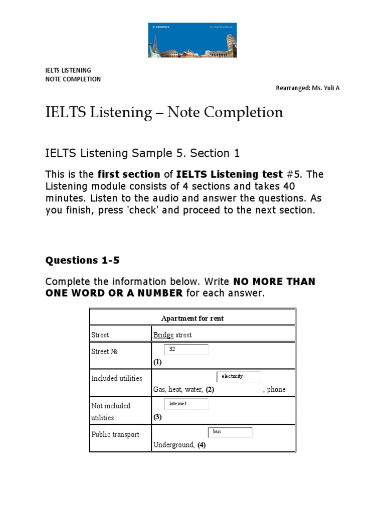 Ielts Listen Note Completion | PDF | International English Language ...