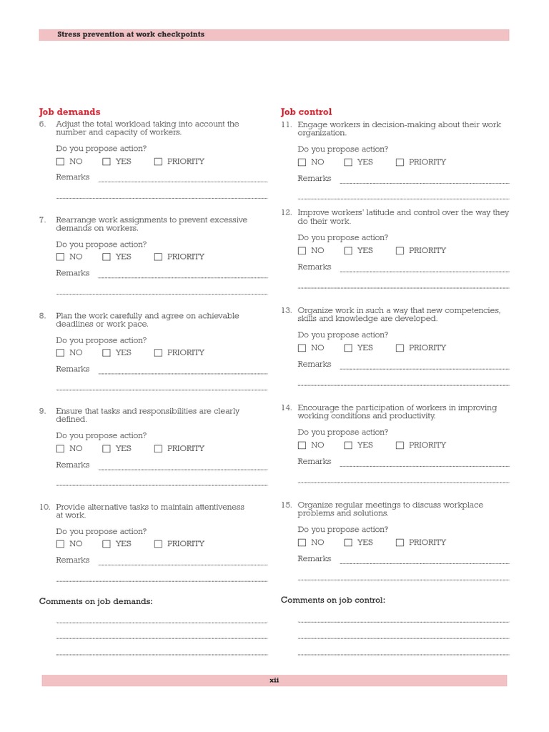 Stress prevention at work checkpoints checklist | PDF | Occupational ...