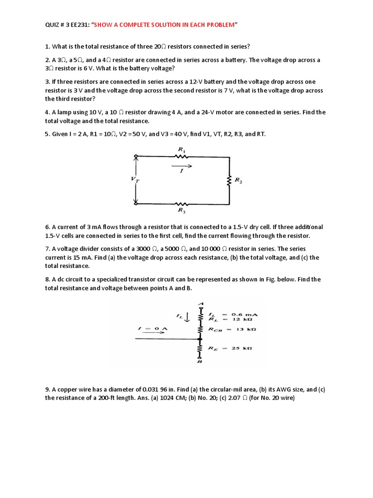EE231 Quiz: Series Resistor Problems | PDF | Science & Mathematics ...