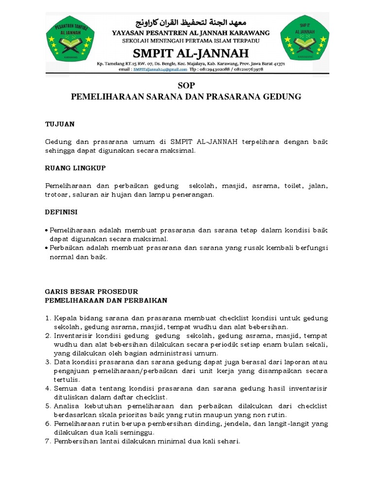 Sop Pemeliharaan Sarana Dan Prasarana Gedung | PDF