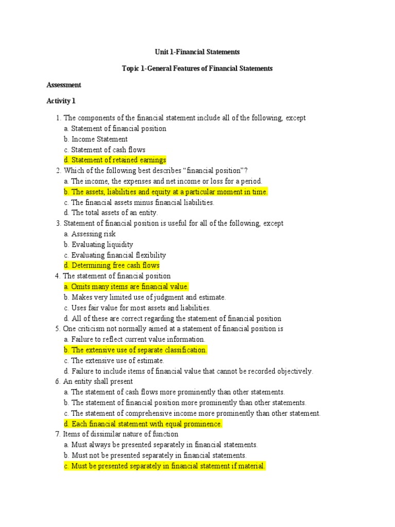 Mendoza - UNIT 1 - General Features of Financial Statements | PDF ...