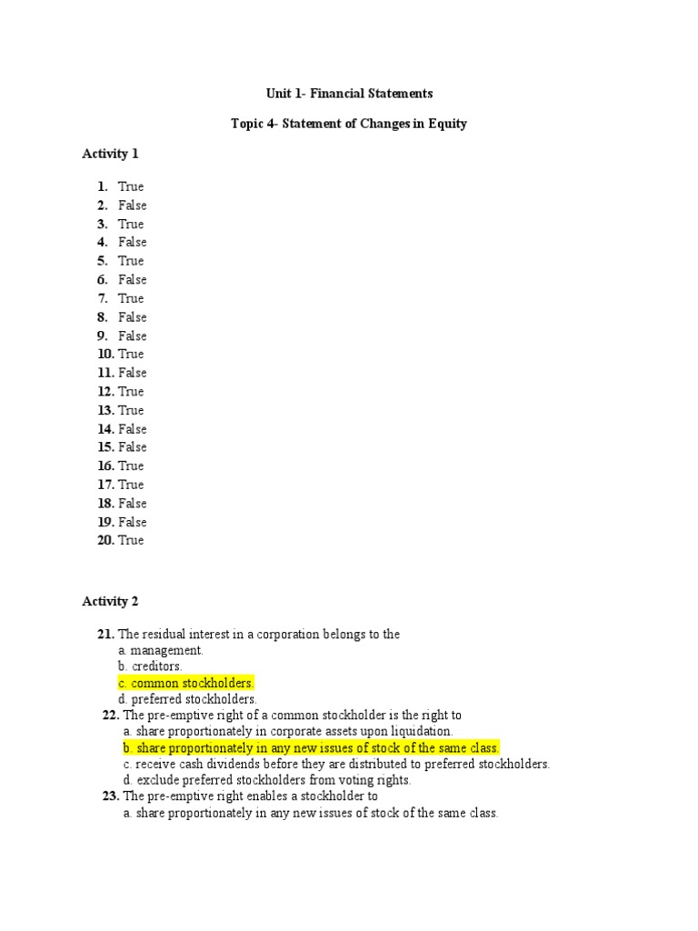 Mendoza - Unit 1 - Statement of Changes in Equity | PDF | Equity ...