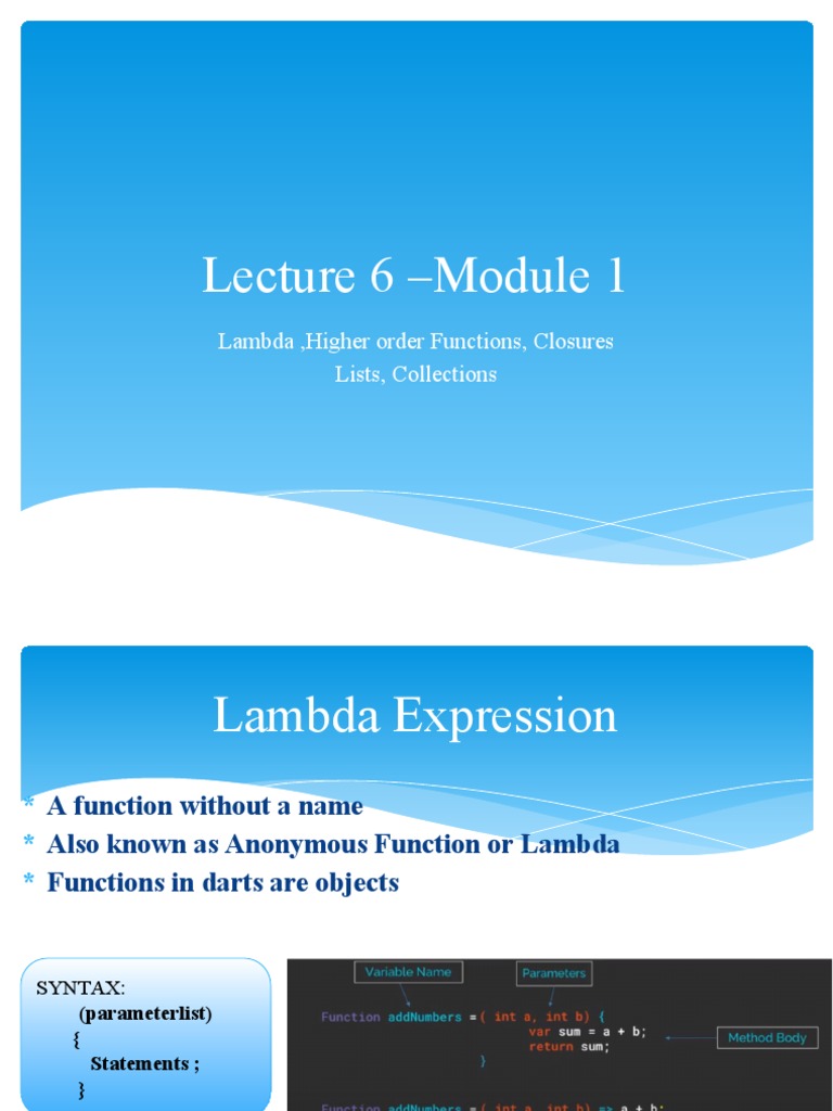 Lecture 6 Module 1 Lambda Higher Order Functions Closures Lists Collections Pdf