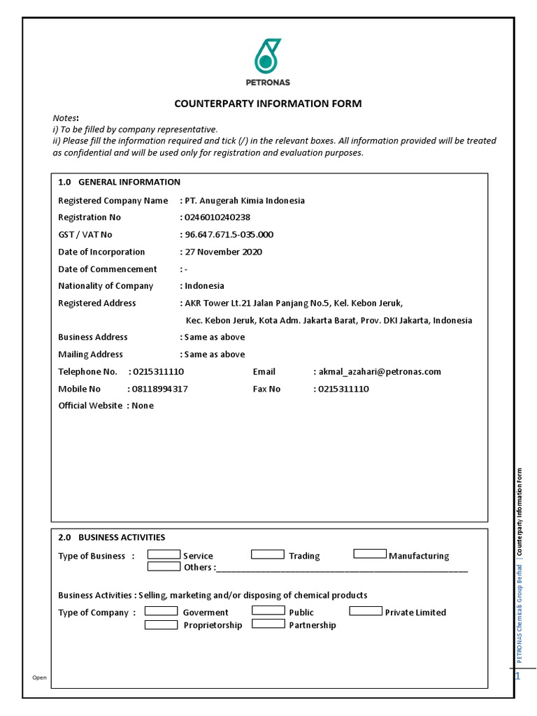 New Counterparty Information Form (CIF) | PDF | Banks | Value Added Tax