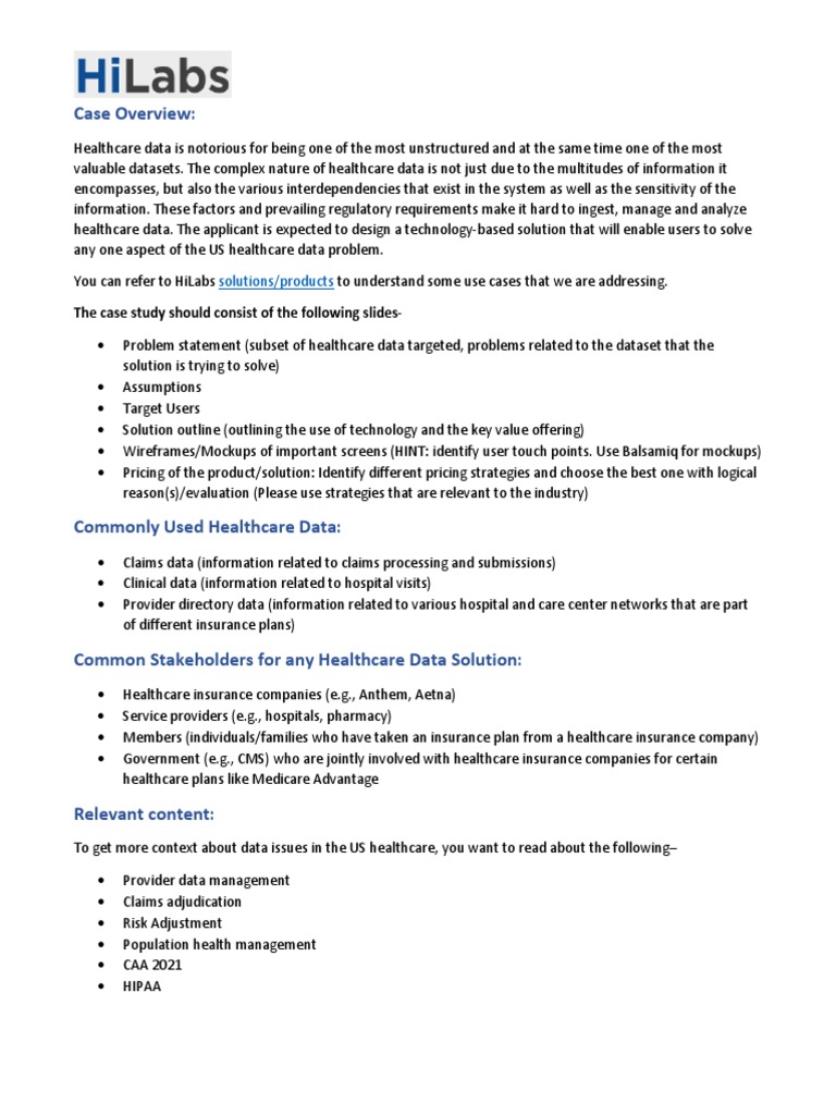 HiLabs Product Case Study 2022 | PDF