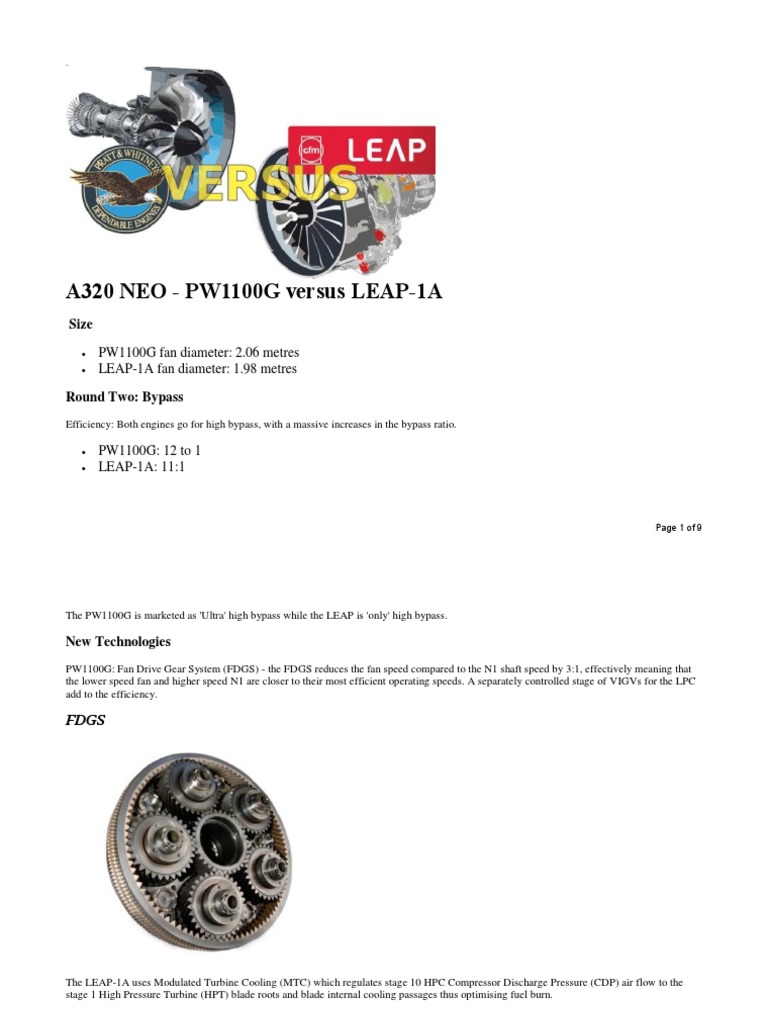 NEO - PW Vs LEAP Summary | PDF | Vehicle Parts | Engines