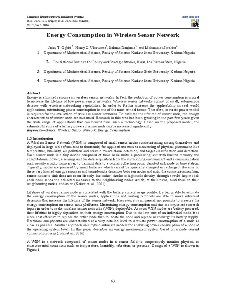 Energy Consumption in Wireless Sensor Network | PDF | Wireless Sensor Network | Computer Network