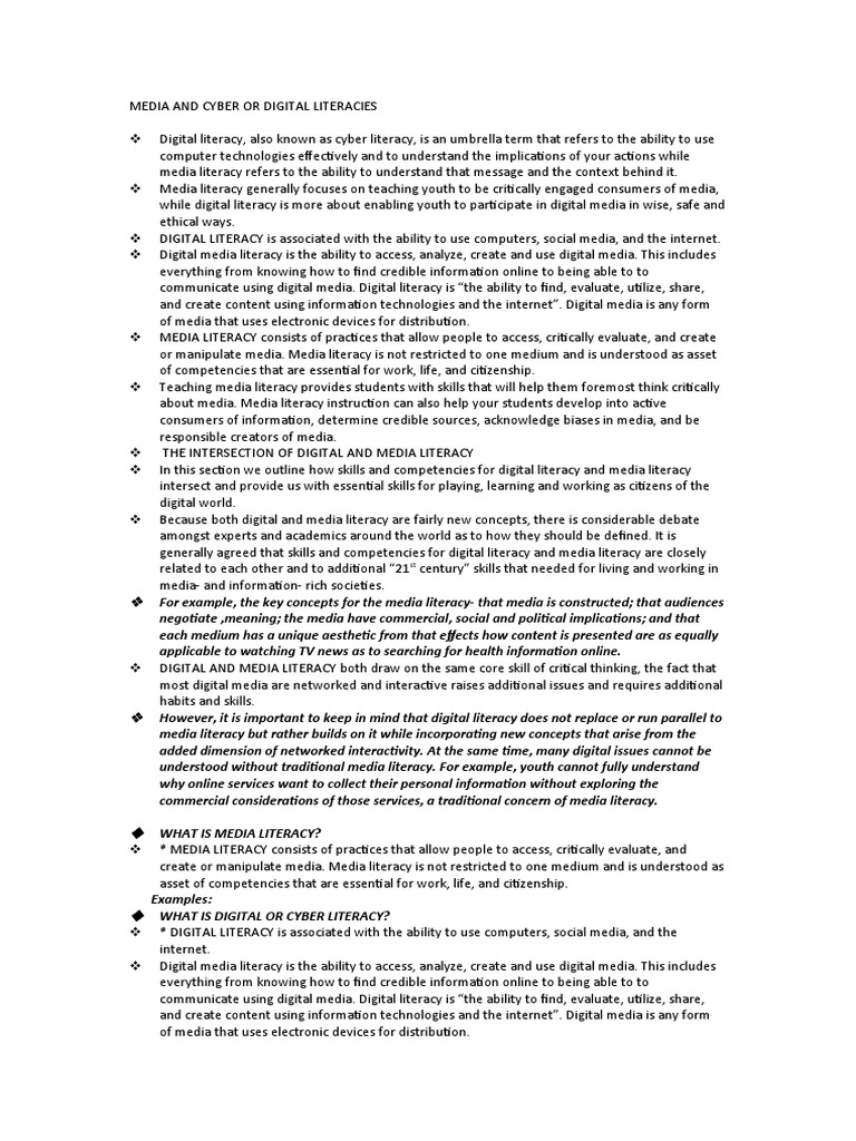 Media and Cyber Literacy Essentials | PDF | Media (Communication ...