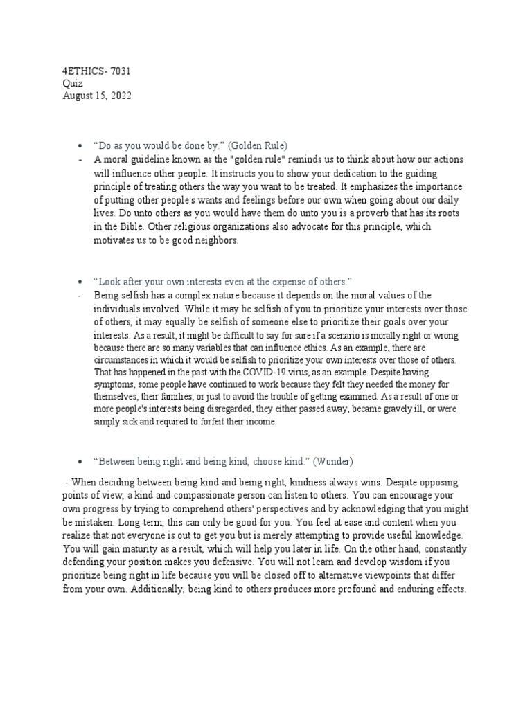 Ethics 2231 | PDF | Golden Rule | Morality
