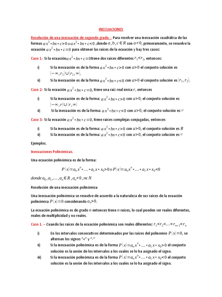 INECUACIONES | PDF | Ecuaciones | Cero de una función