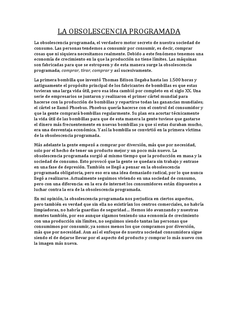 La Obsolescencia Programada - 3ºESO | PDF
